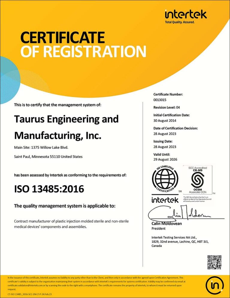 Certifications | Taurus Engineering & Manufacturing